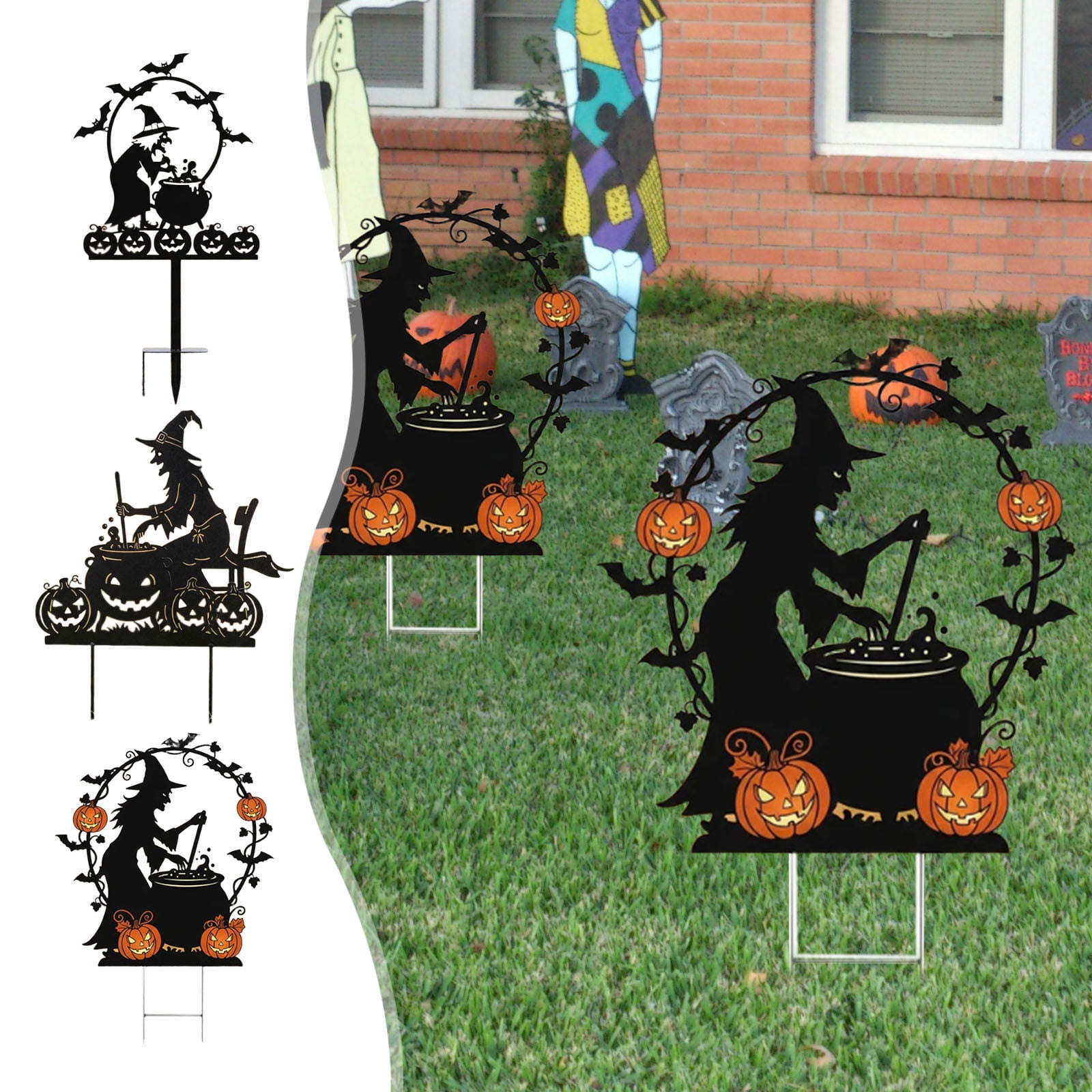 Halloween Witch Garden Stake Decorations - Ground Insert Plugs Featuring Mystical Witch Designs ...