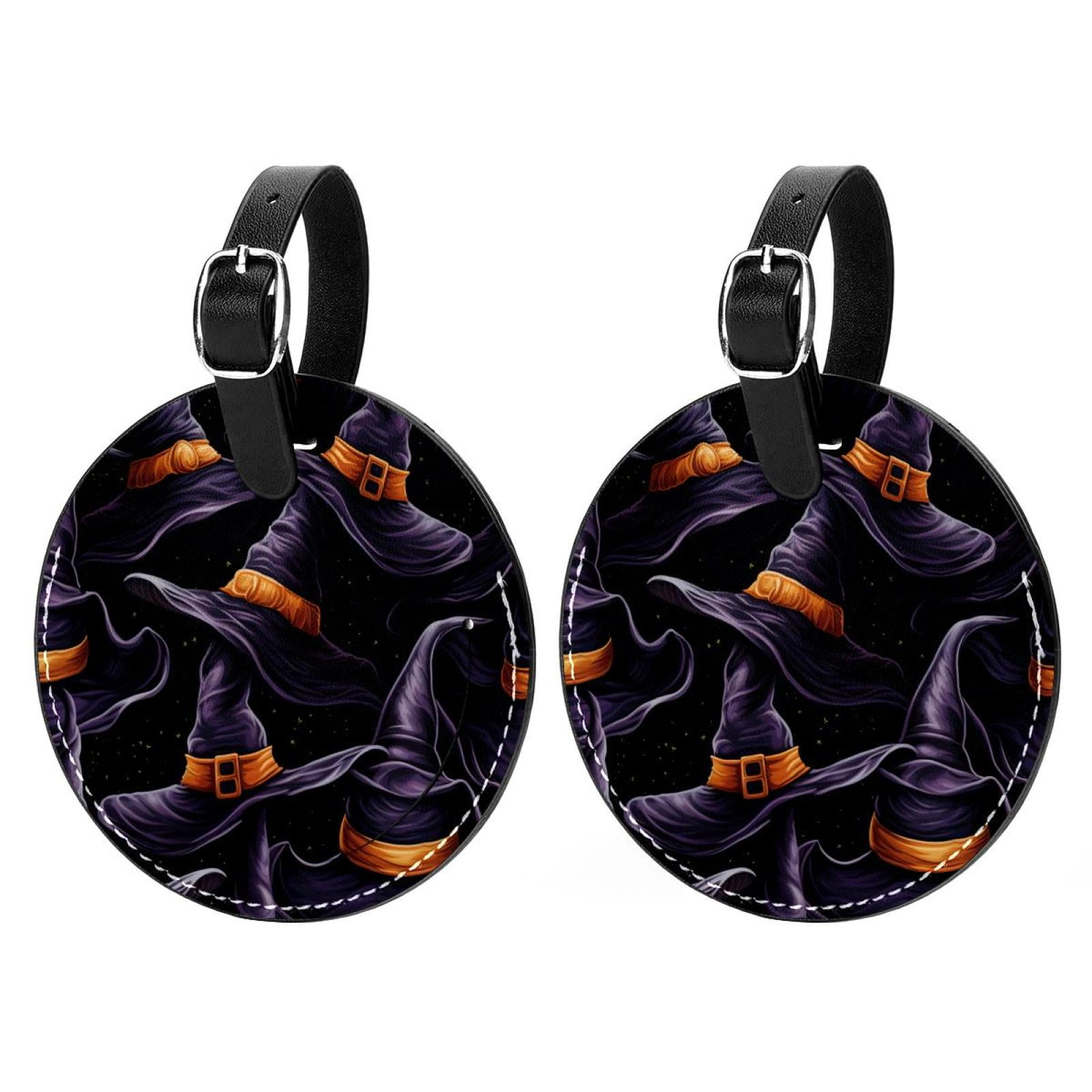 Halloween Witch Hat 2Pcs PU Leather Round Luggage Tags with Privacy ...