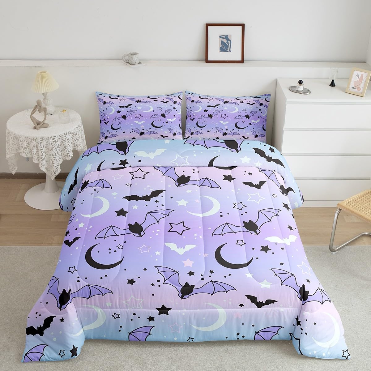 Halloween Witch Hat Comforter Set Red Rose Bedding Set for Adults Teens ...