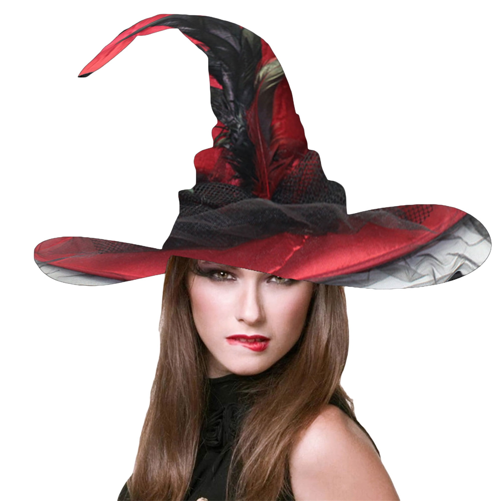 Halloween Witch Hat Costume Large Feather Wizard Hats with Tulle Party ...