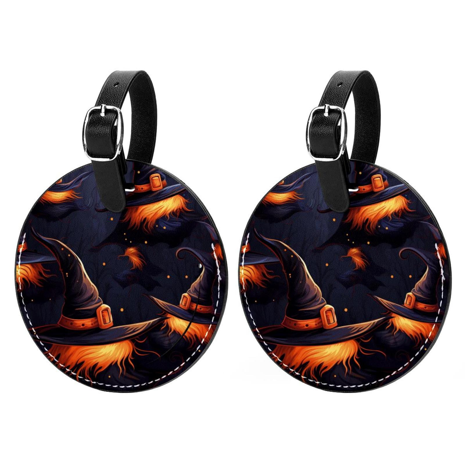 Halloween Witch Hat Set of 2pcs PU Leather Round Suitcase Tags with ...