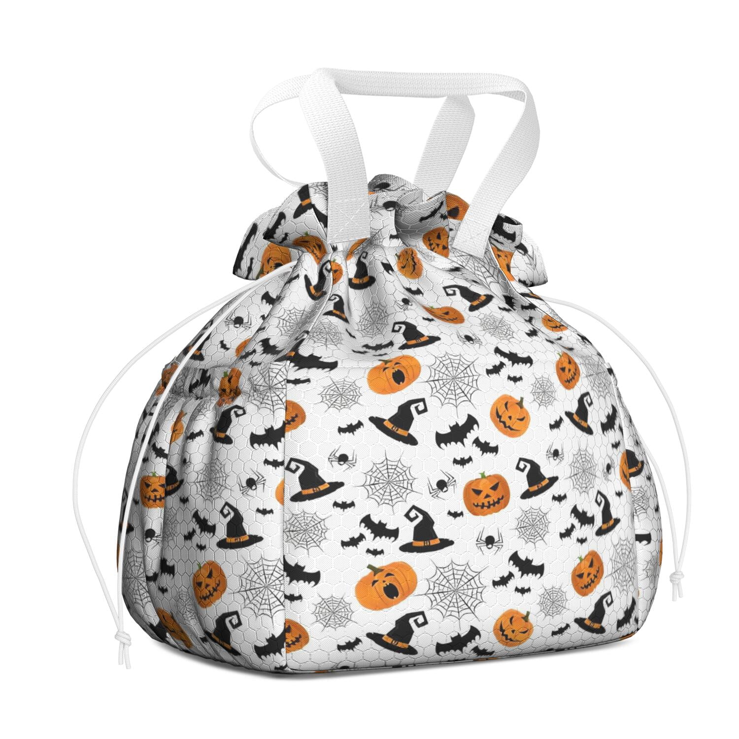 Halloween Witch Hats Pumpkins and Spider Webs Drawstring Lunch Bag ...
