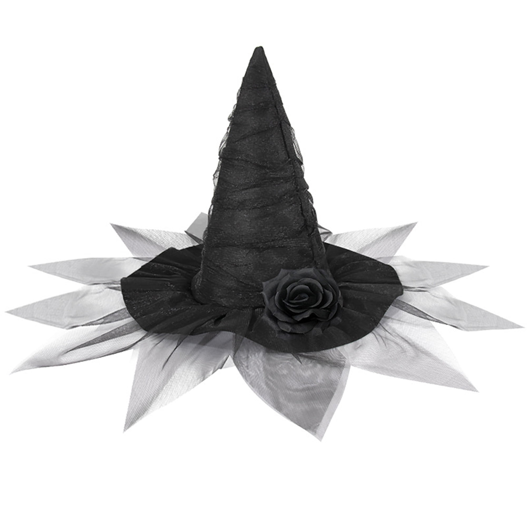 Halloween Witch Hats Women Rose Flower Wide Brim Baroque Cap Masquerade ...