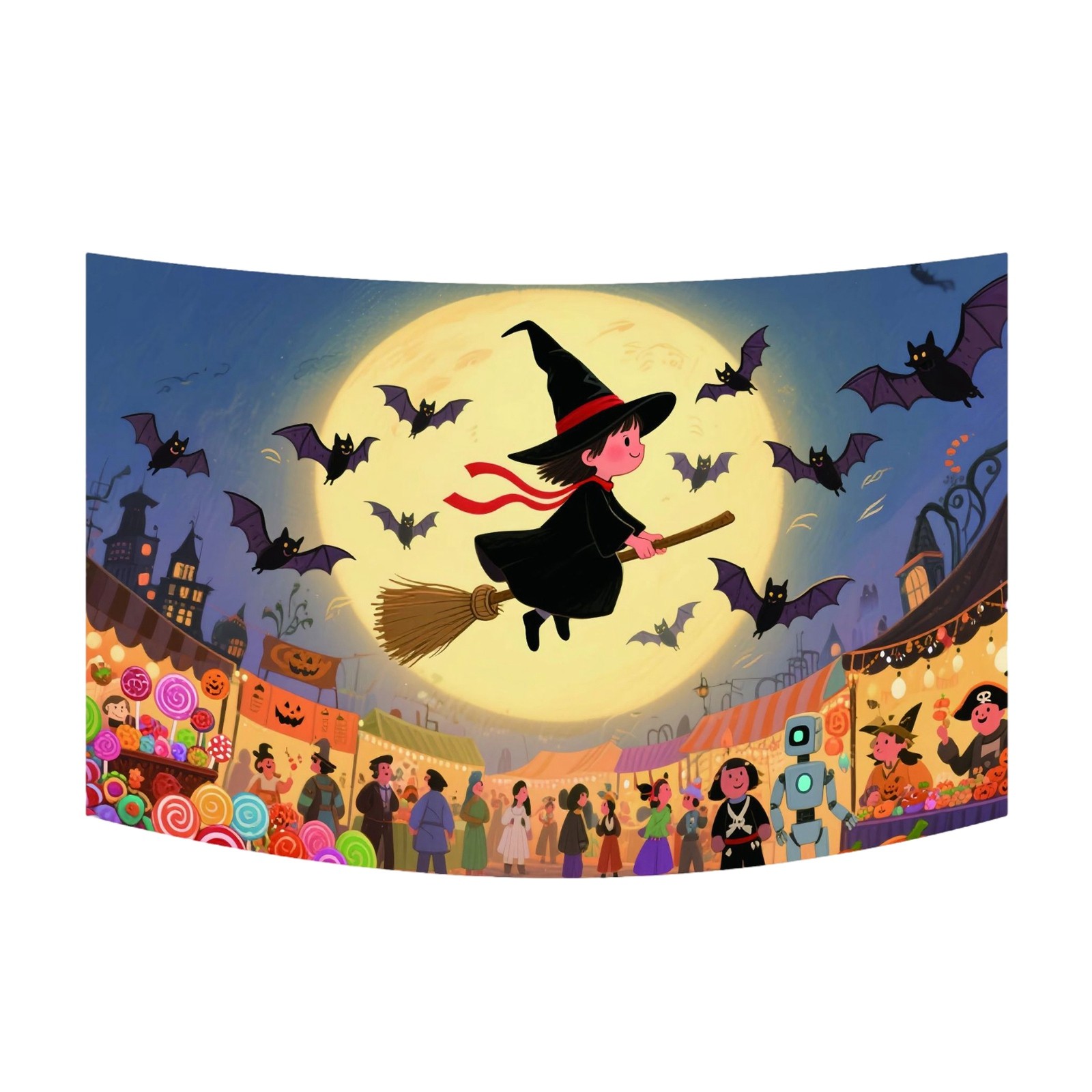 Halloween Witch Illustration Banner - Spooky Halloween Village Wall Art ...