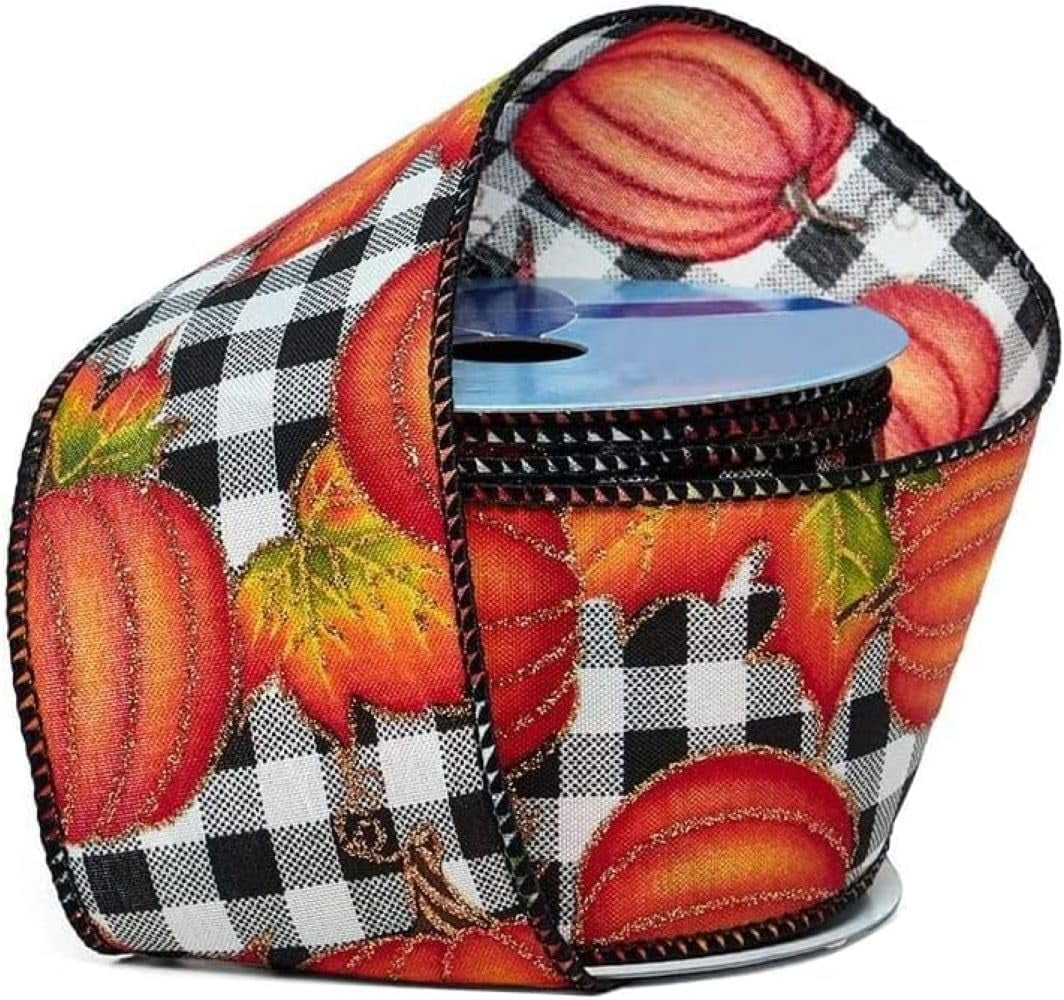 Pumpkin Patch Plaid Wired Ribbon - 2 1/2" x 10 Yards, Fall Decor ...