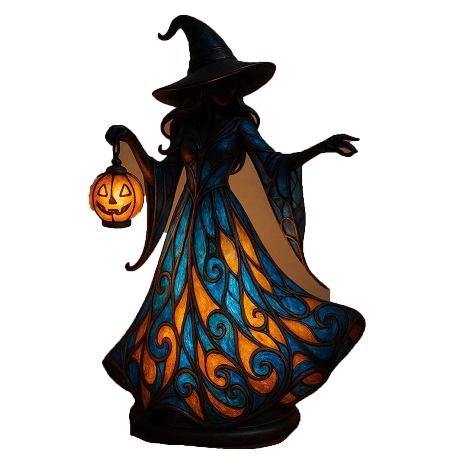 Halloween Witch Lamp, Gothic Spooky Witch Decor with Holding Lantern ...