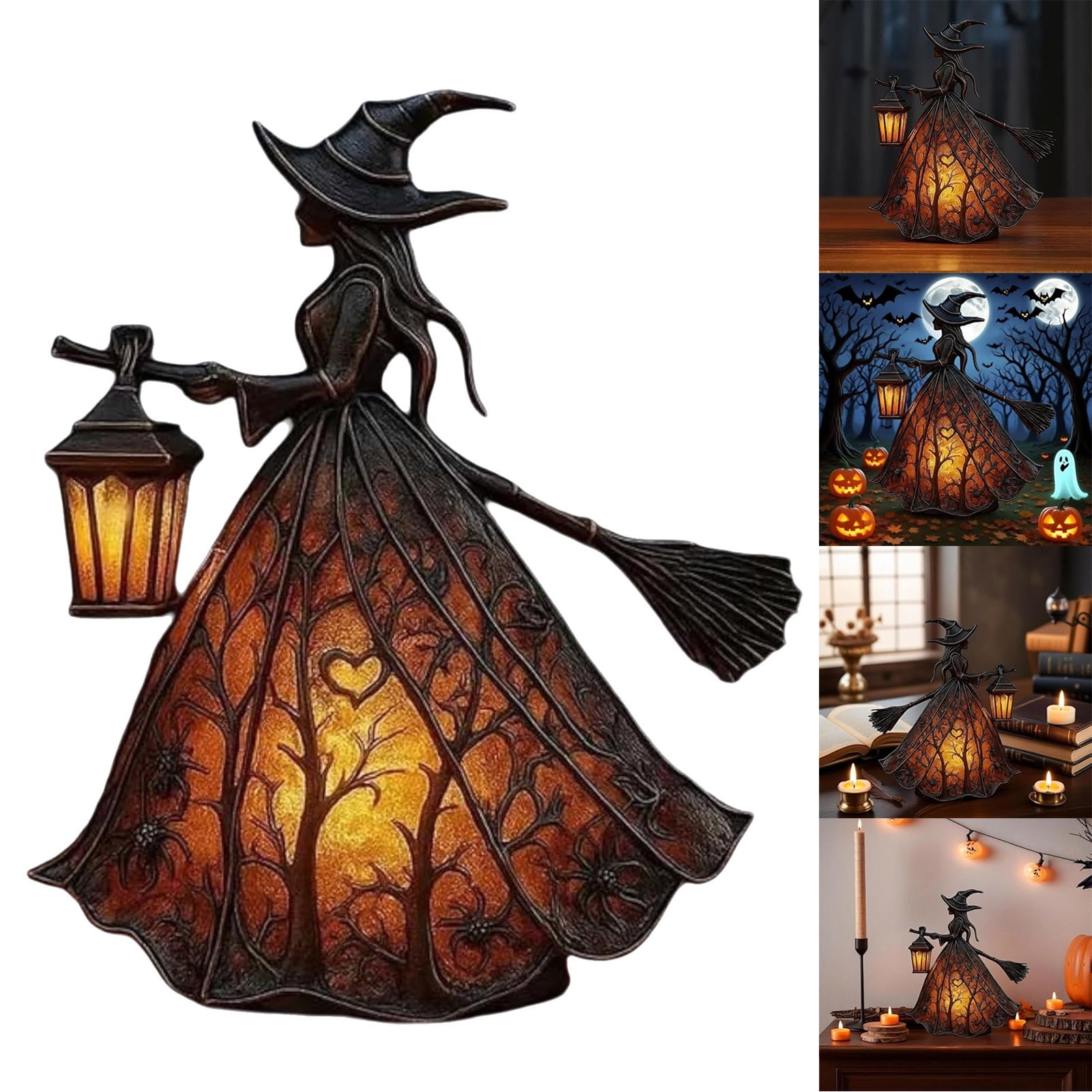 Halloween Witch Lamp, Stained Glass Gothic Witch Hat Led Night Light ...