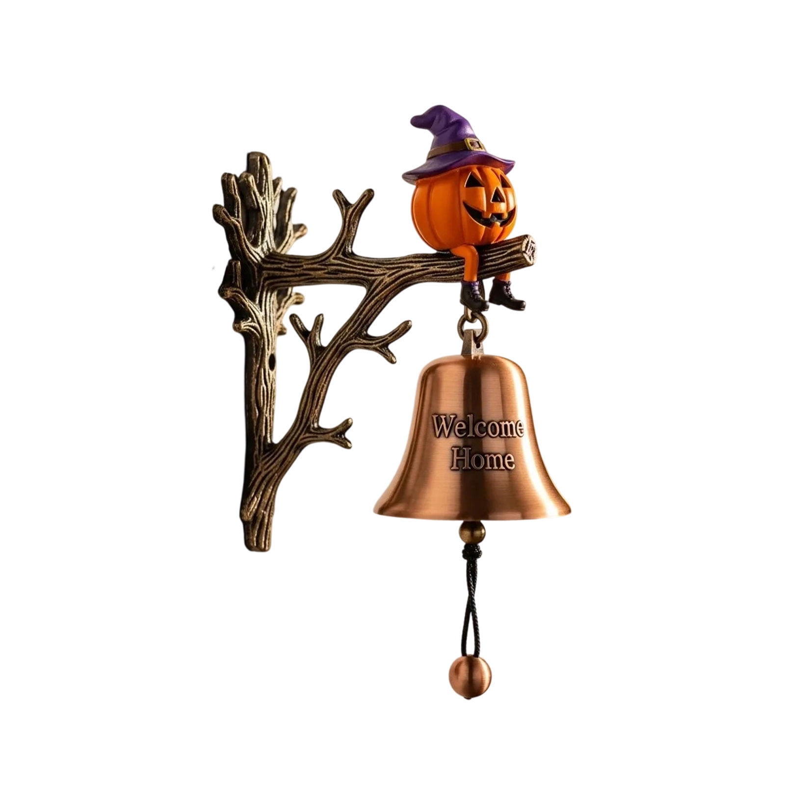 Halloween Witch Pumpkin Welcome Bell, Hanging Door Decor With Bats And ...