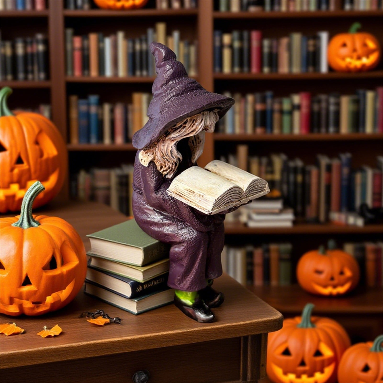 Halloween Witch Reading Figurine | Resin Witch Statue Ornament with ...
