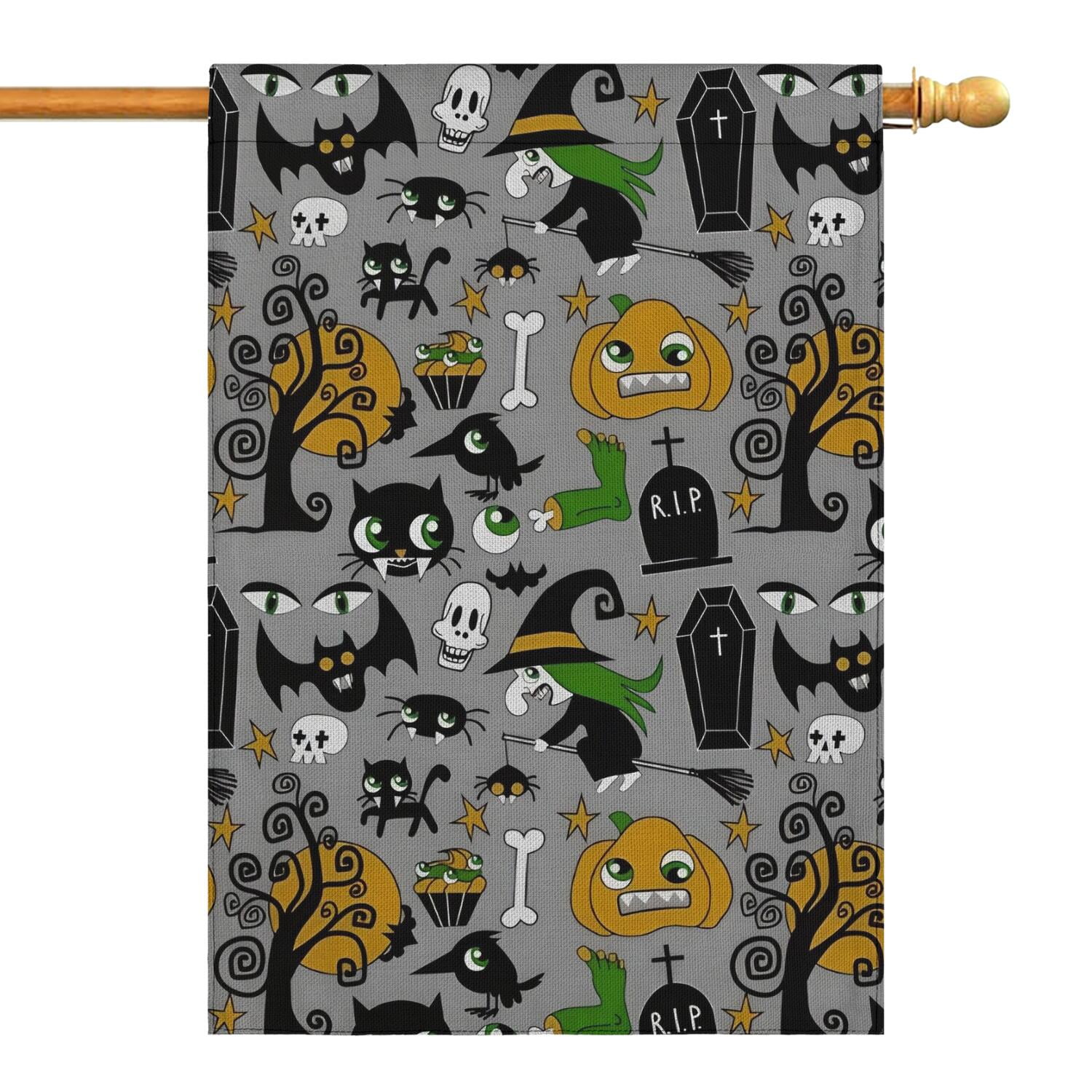 Halloween Witch Spooky Icons Pattern Fall Garden Flags 28"x40" Double ...