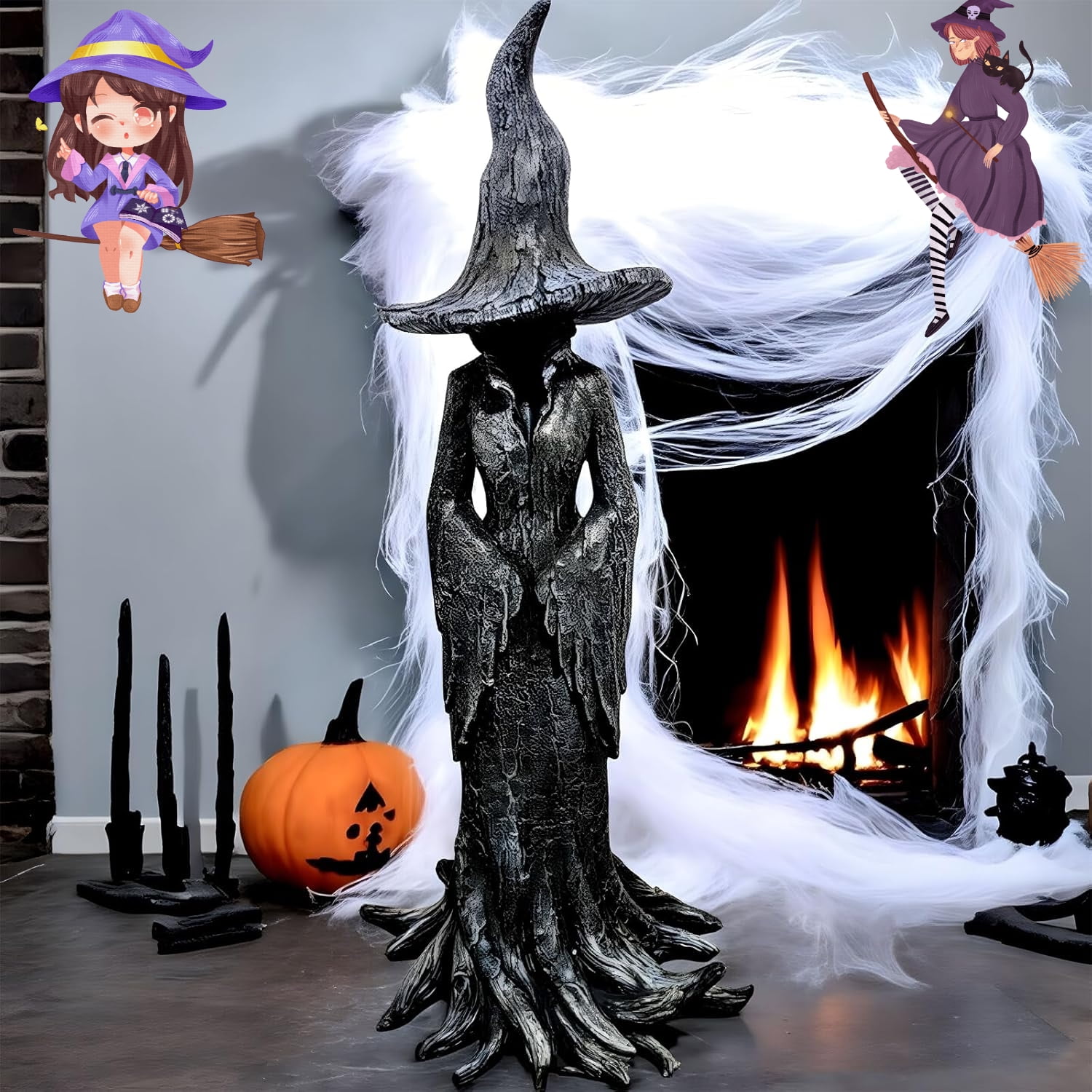 Halloween Witch Statue, Hand-Painted Enchanting Cracker Barrel Statue ...