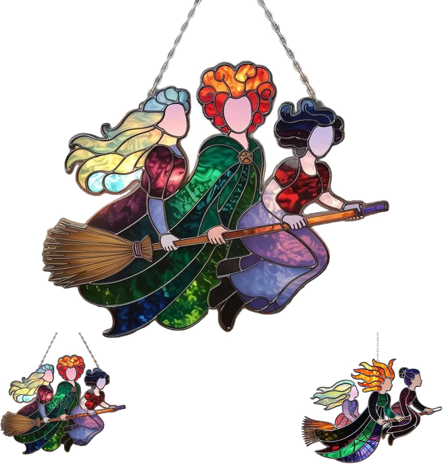 Halloween Witch Suncatcher – 6" Witch Stained Glass Window Hanging ...