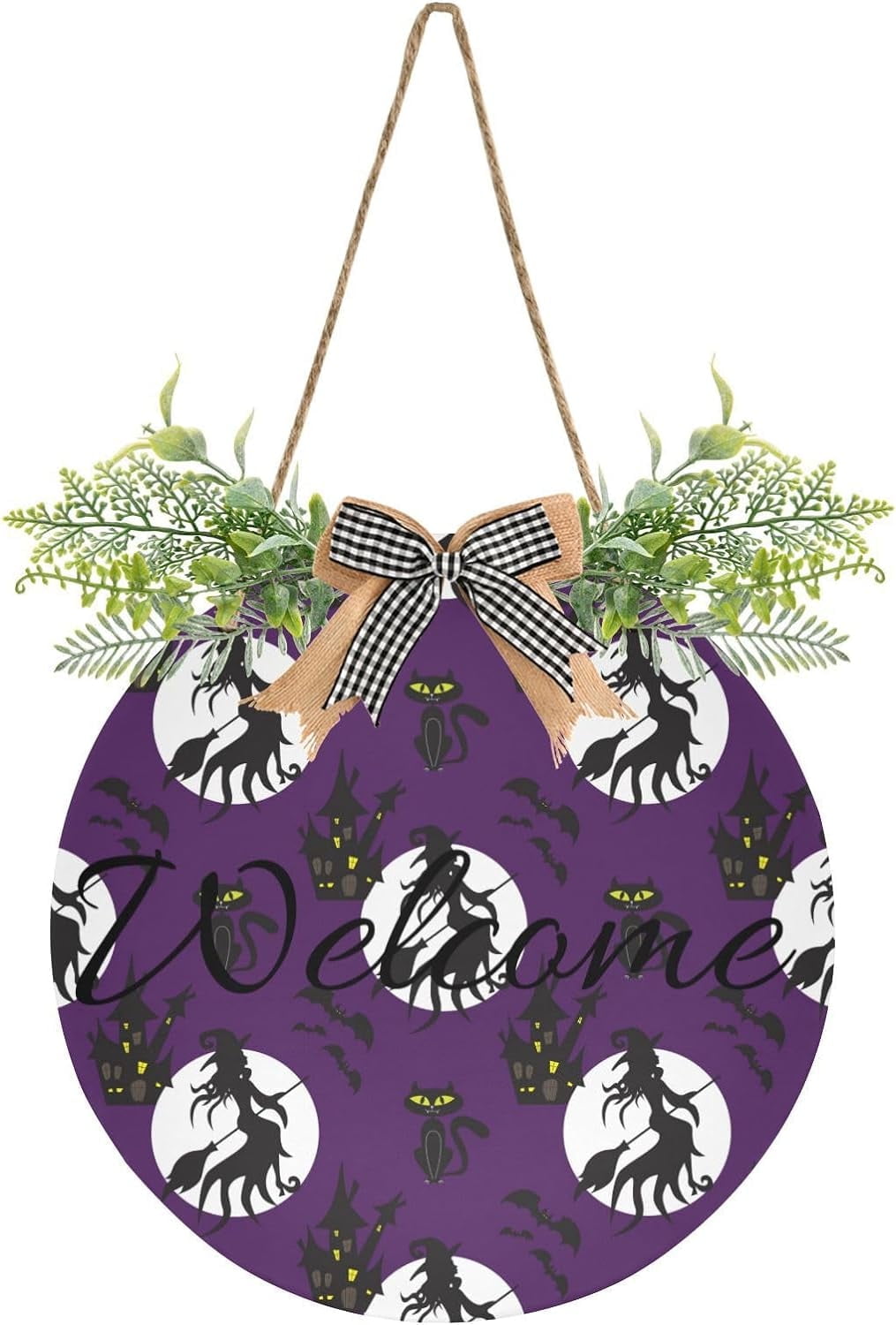 Halloween Witch Welcome Sign Front Door Round Wall Door Sign with ...