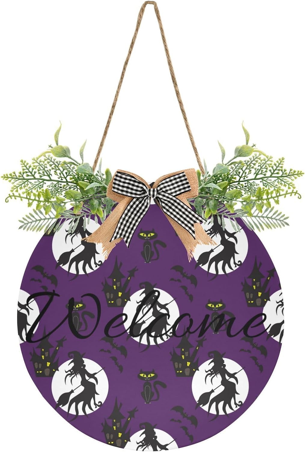 Halloween Witch Welcome Sign Front Door Round Wall Door Sign with ...