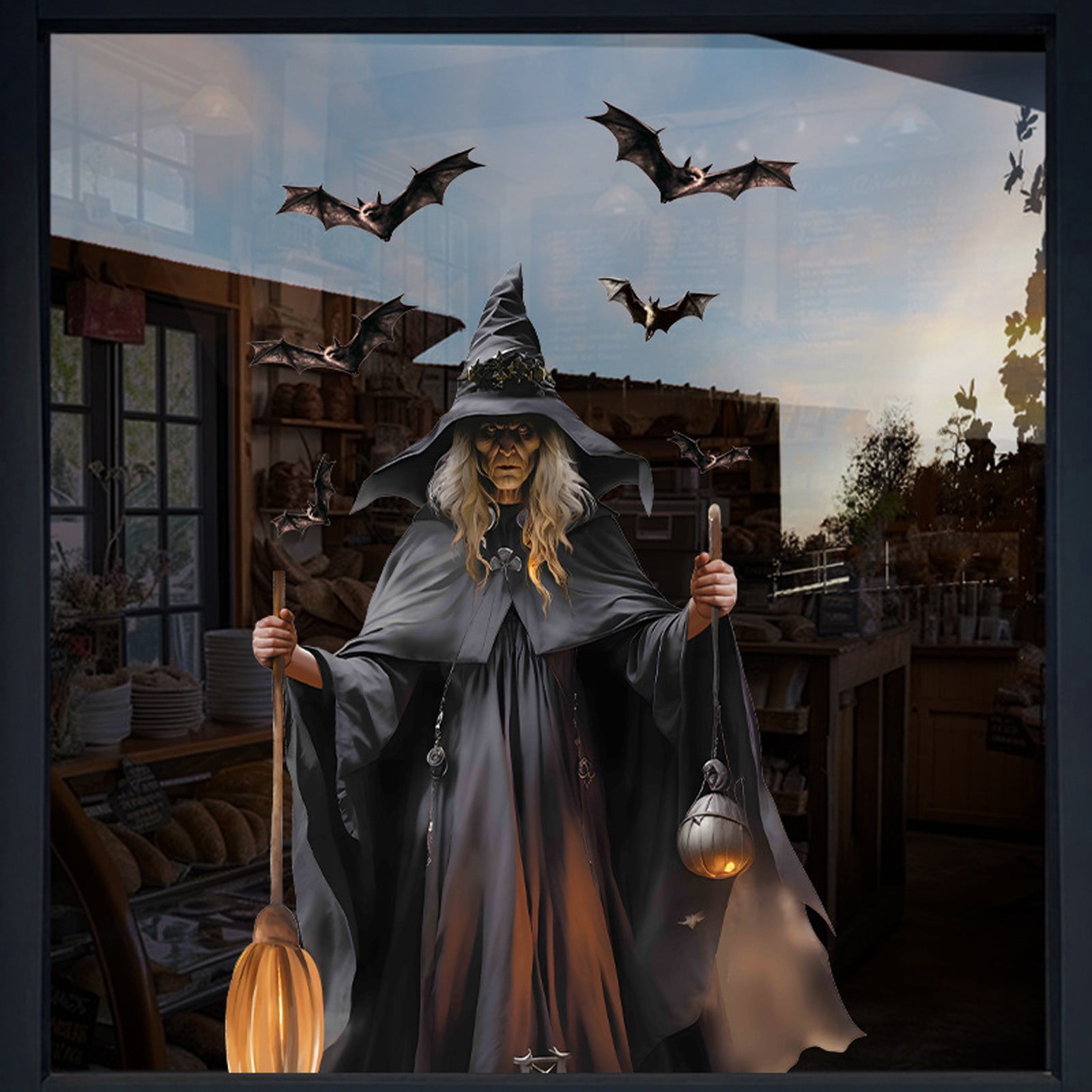 Halloween Witch Window Sticker – Giant Silhouette with Broomstick ...