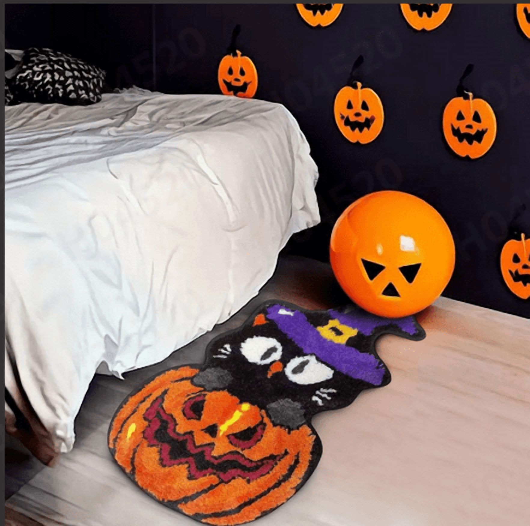 Halloween Witch Wizard Black Cat and Jack O'Lantern Floor Mat ...