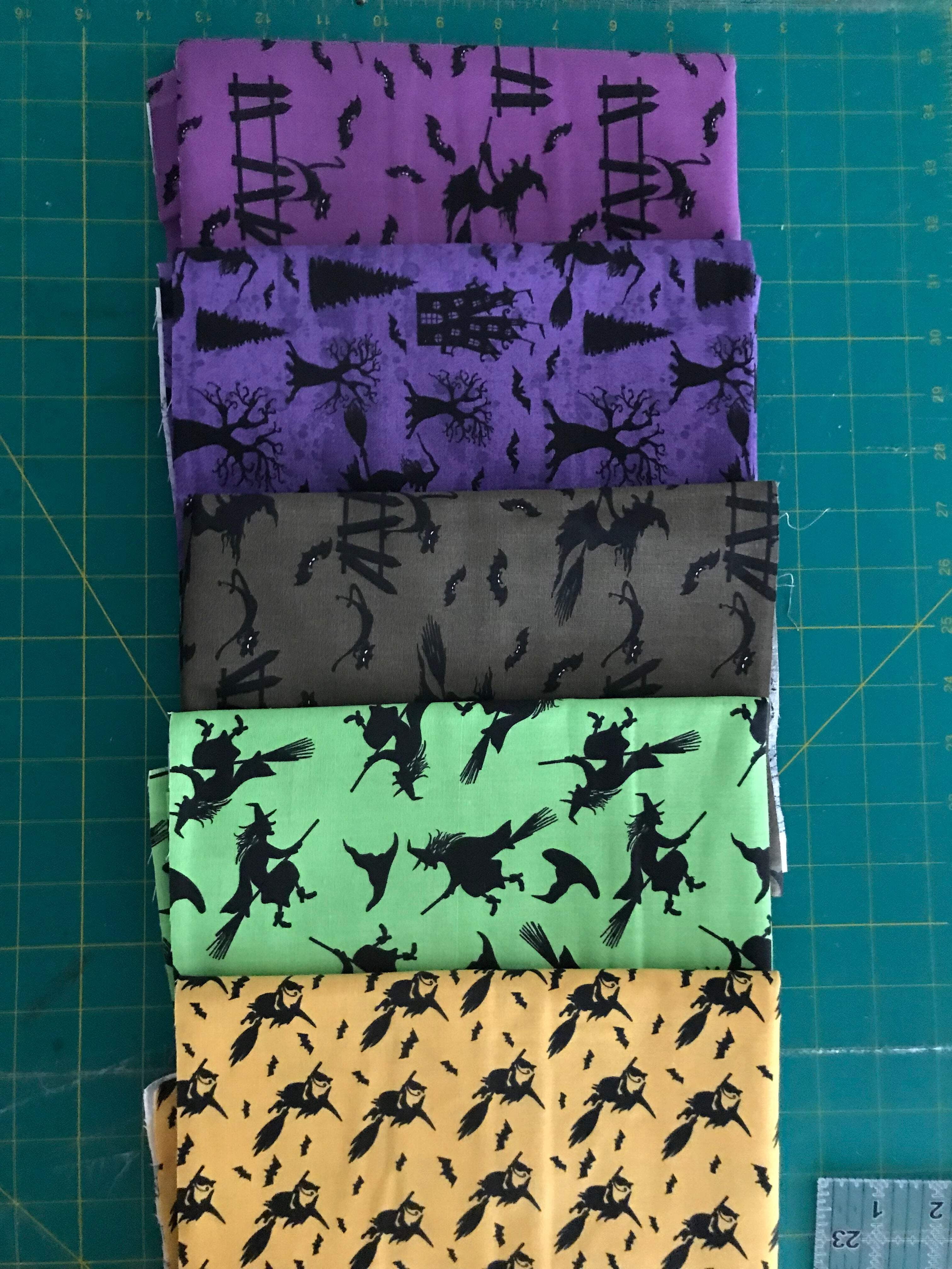 Halloween Witches 100% Cotton 1 yard Precut Fabric Bundles, 5 pieces ...