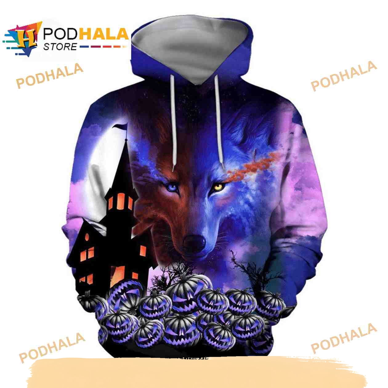 Halloween Wolf Face And Pumpkin All Over Print For Tee T-Shirt 3D ...