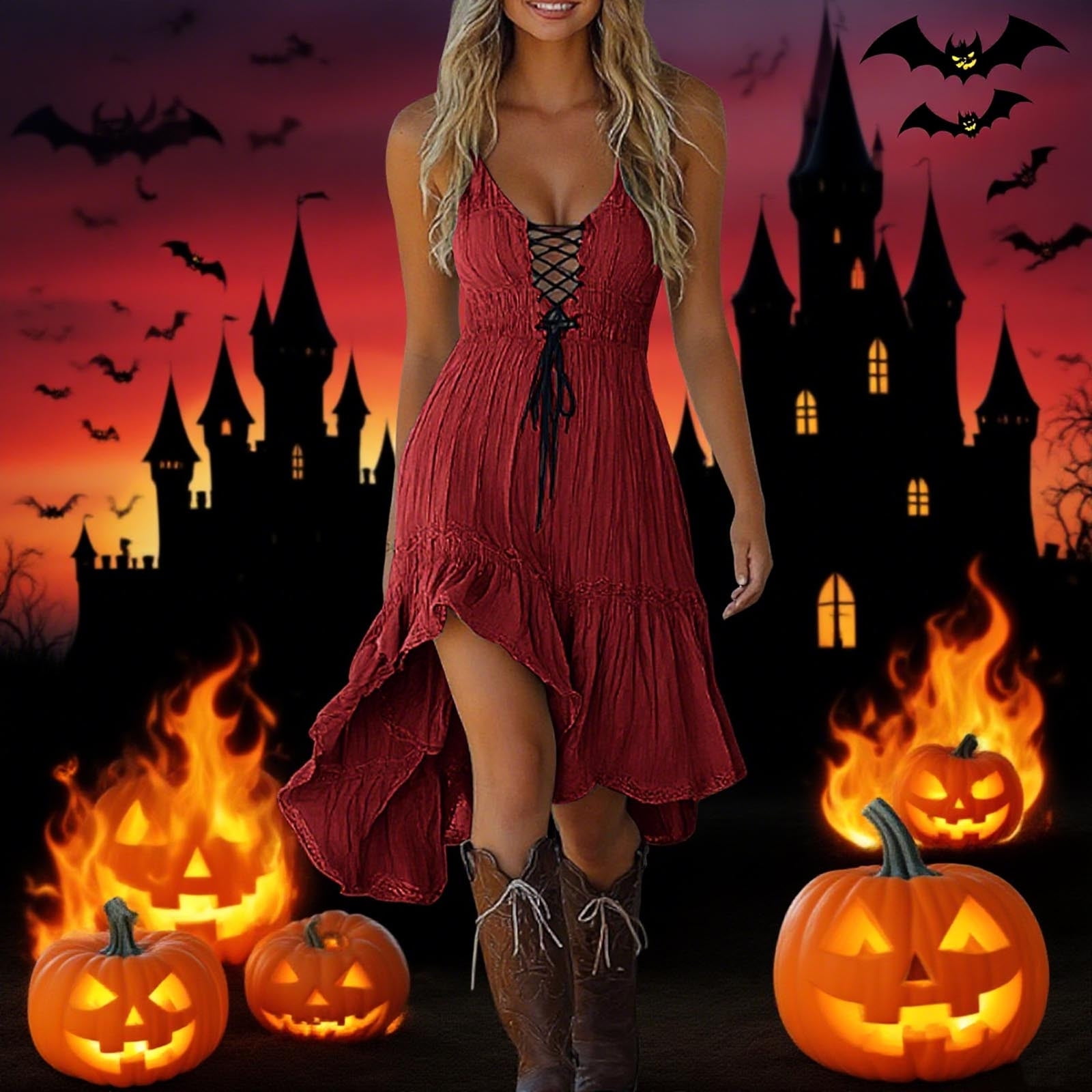 Halloween Women's Gothic Unique Dress - Wave Ruffle Texture, Asymmetrical Long Sleeve to ...