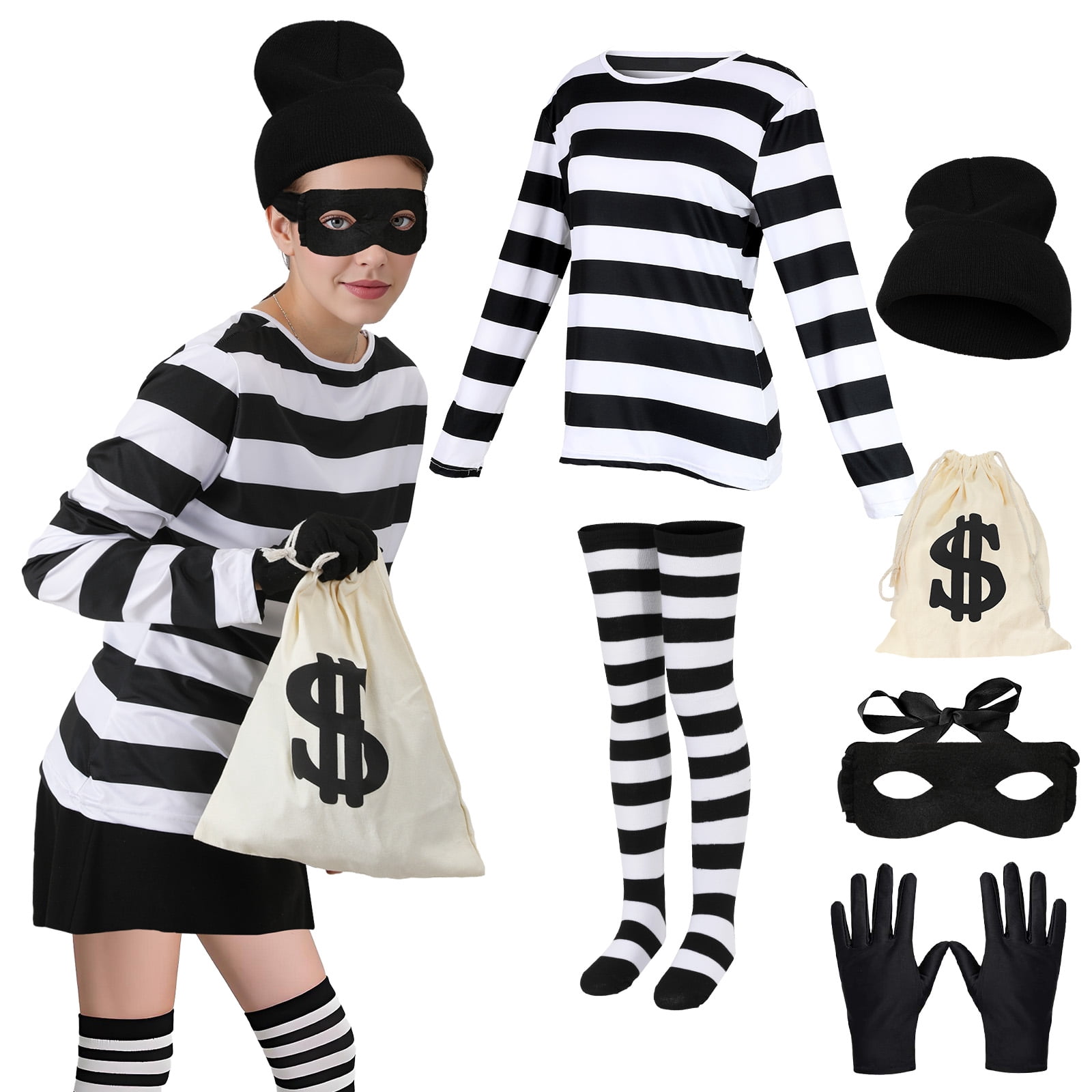 Halloween Women's Robber Costume 6-Piece Set, includes shirt and ...