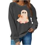 Halloween Womens Crewneck Sweatshirt Fashion Long Sleeve Loose Ghost ...
