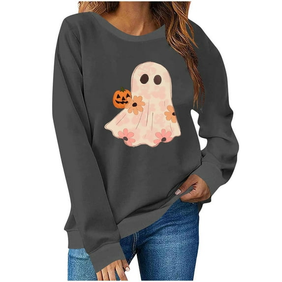 Halloween Womens Crewneck Sweatshirt Fashion Long Sleeve Loose Ghost ...