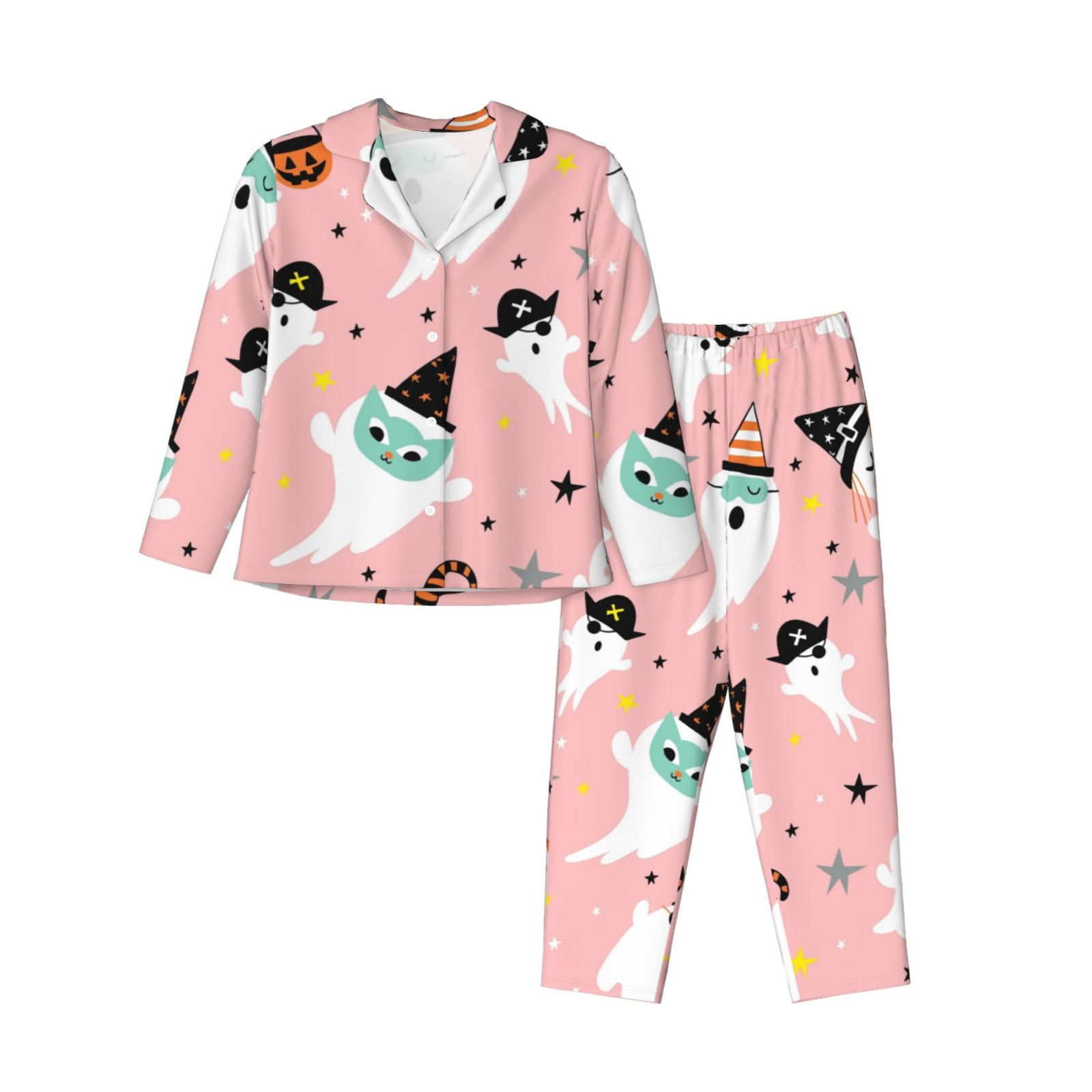 Halloween Womens Pajamas Sets 2 Pack - cartoon ghost halloween Long ...