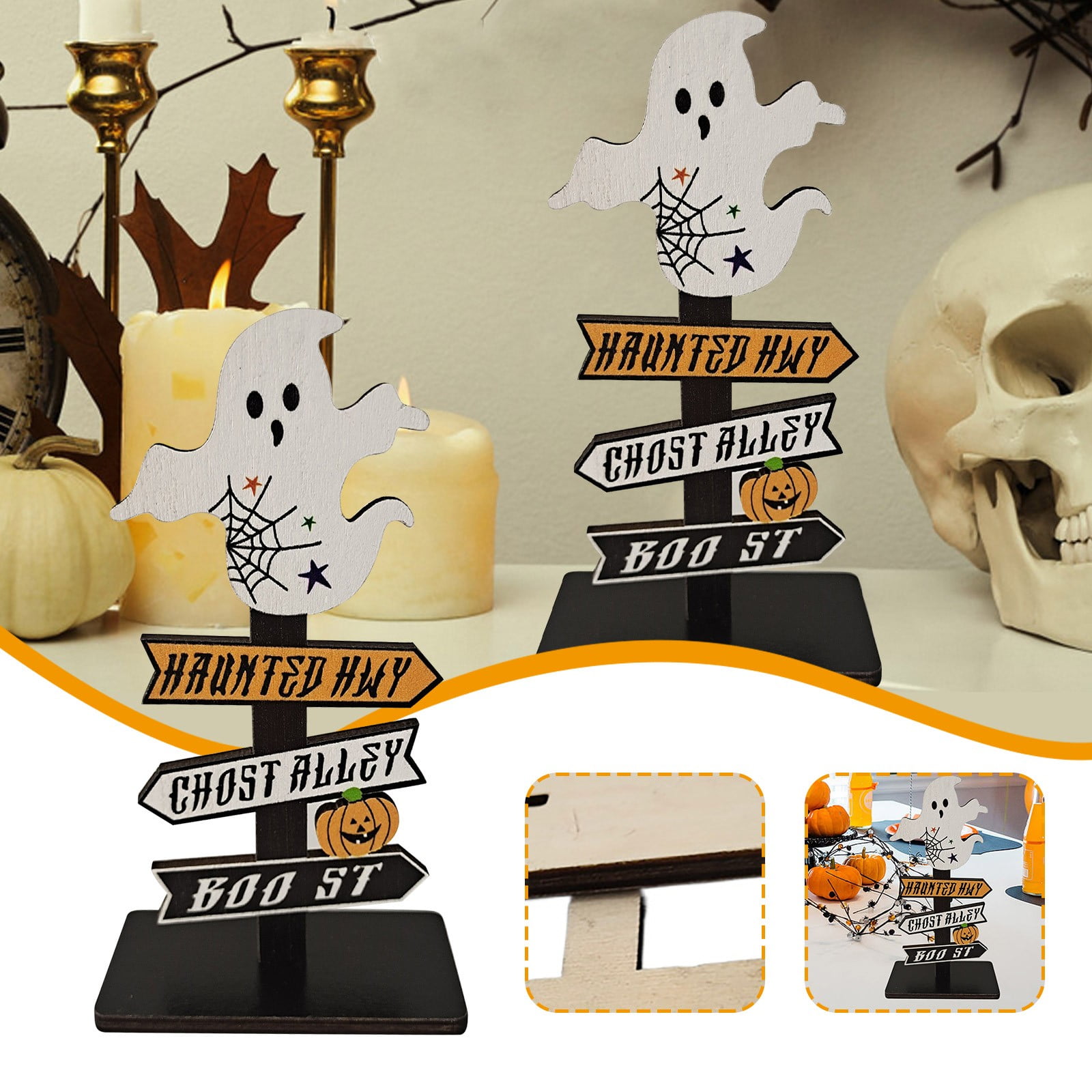 Halloween Wooden Block Sign Decor Table Mantle Wood Signs With ...