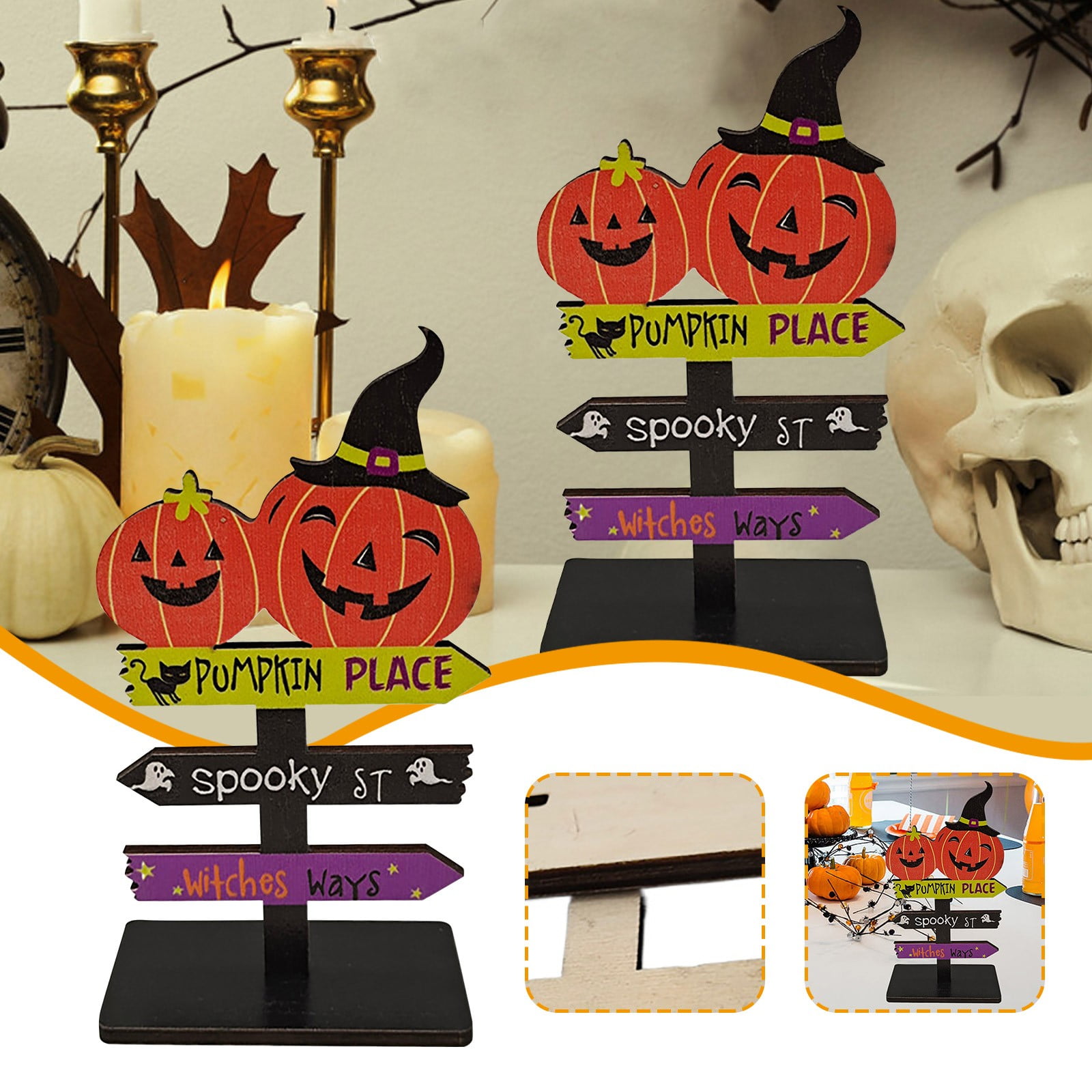 Halloween Wooden Block Sign Decor Table Mantle Wood Signs With ...