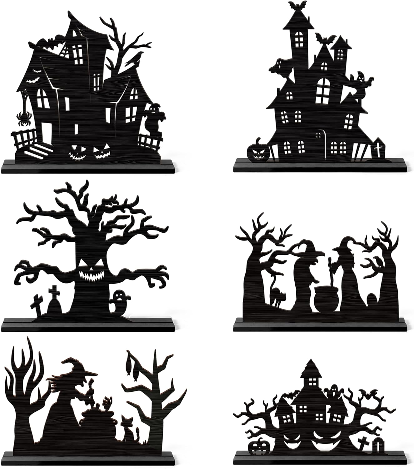 Halloween Wooden Centerpiece Decorations - Haunted House Witch Tree ...