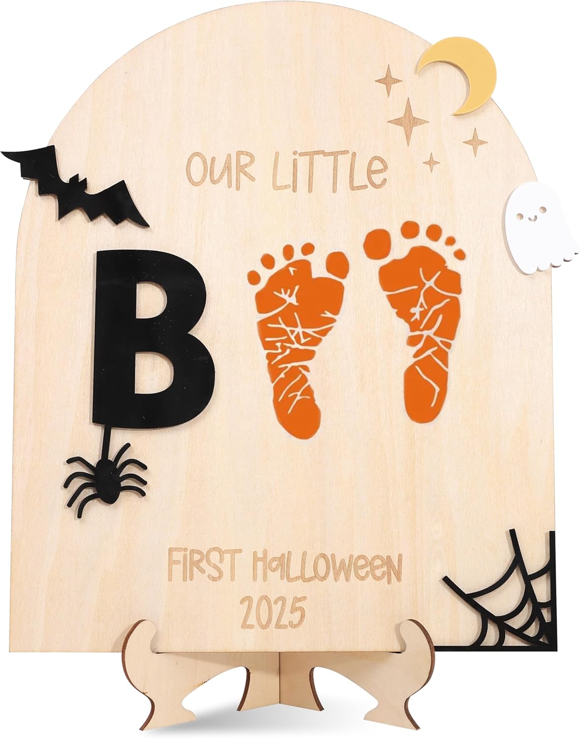 Halloween Wooden Footprint Plaque, Baby’s First Halloween Boo Sign with ...