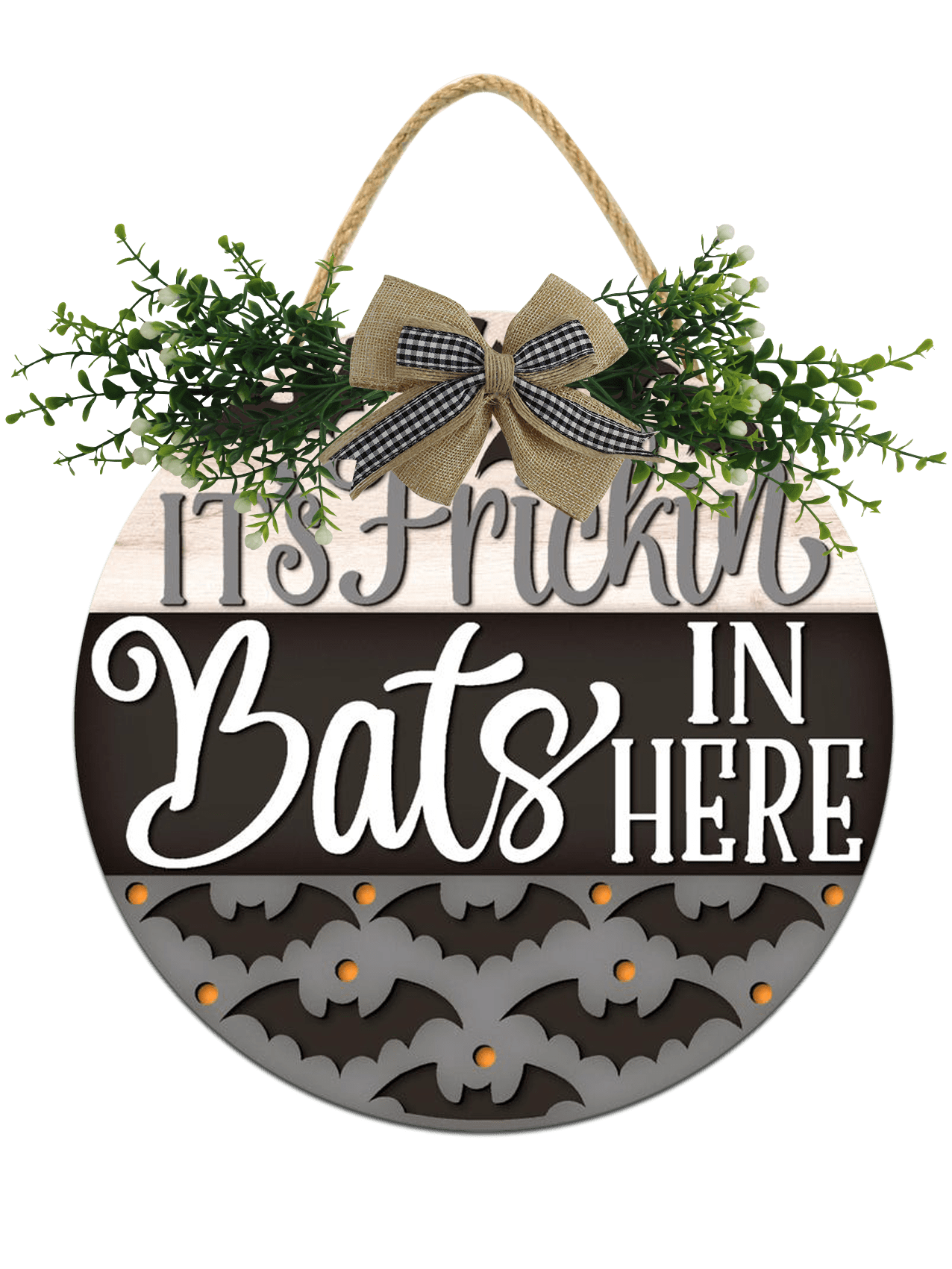 Halloween Wooden Hanging Sign it's Frickin Bats In Here Sign with Bow ...