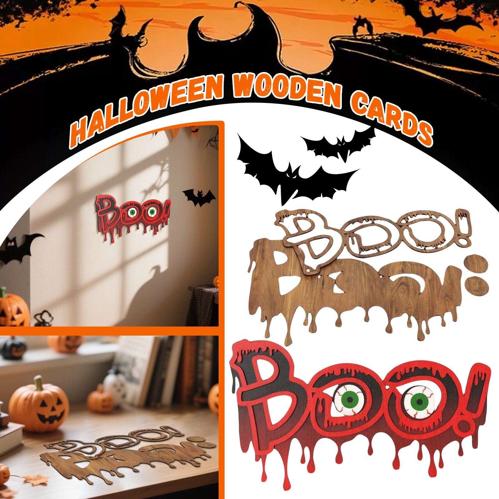 Halloween Wooden Hanging Signs, Halloween Scare Door Signs, Halloween ...