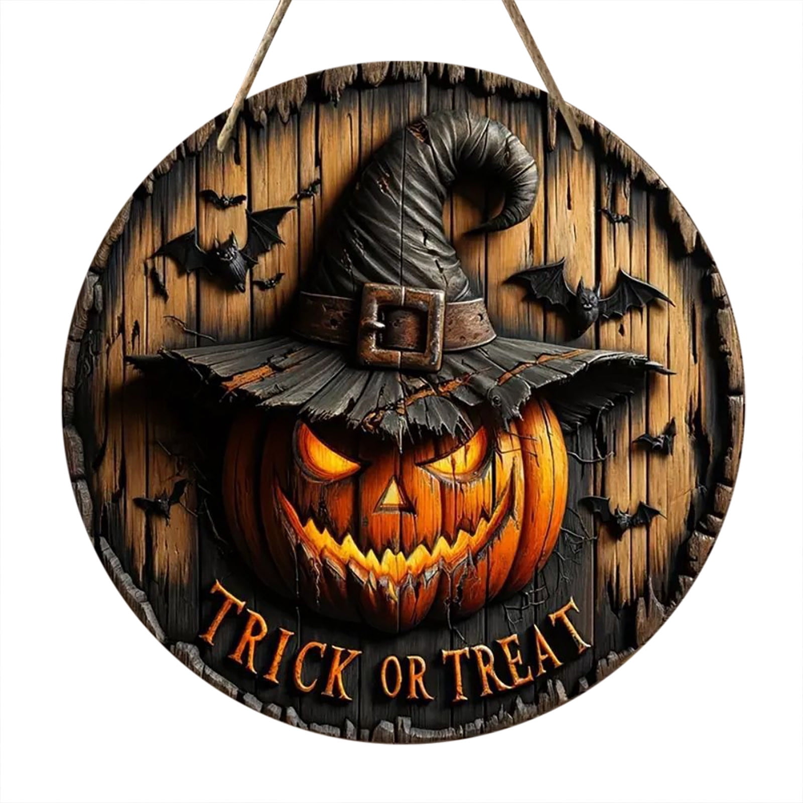 Halloween Wooden House Number Sign Circular Hanging Decor With Pumpkin ...