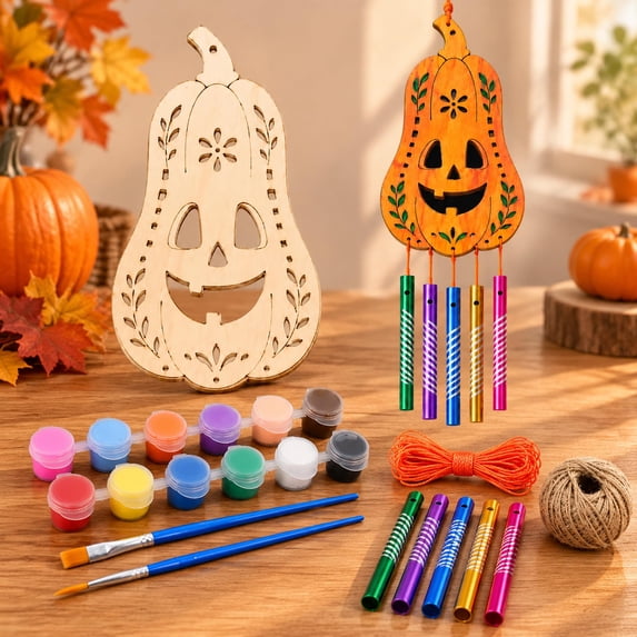 Halloween Wooden Pumpkin Craft Kit, DIY Wind Chime Paint & Assemble Set ...