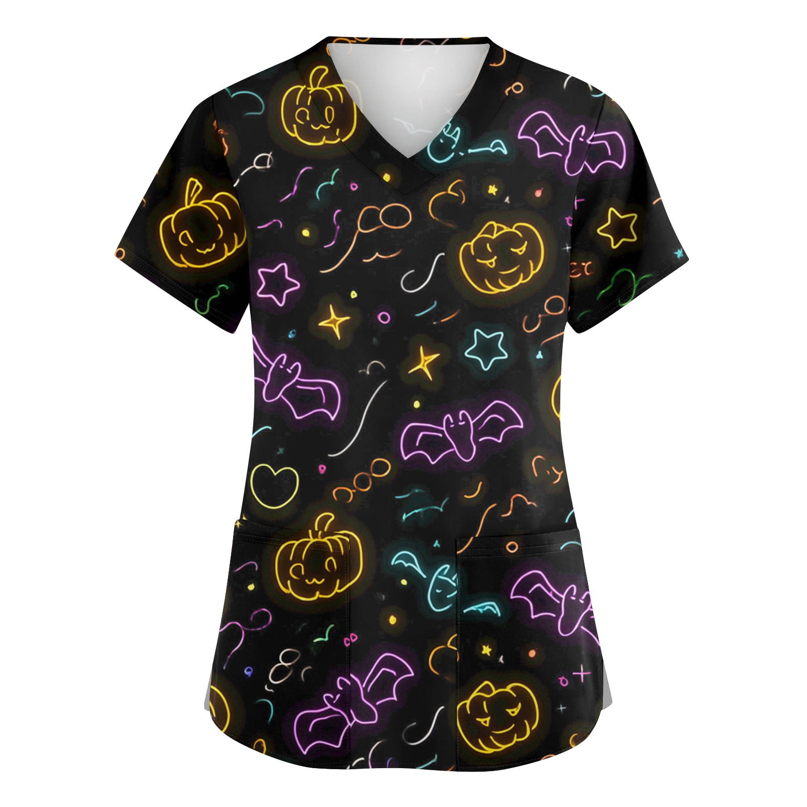 Halloween Working Scrub Tops for Women Fall Print Comfy Medical Shirts ...