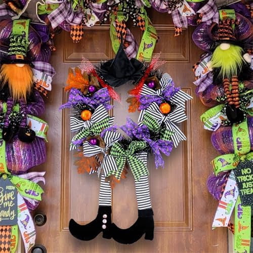 Halloween Wreath - 26 X 10'' Witch Wreaths for Front Door with Witch ...