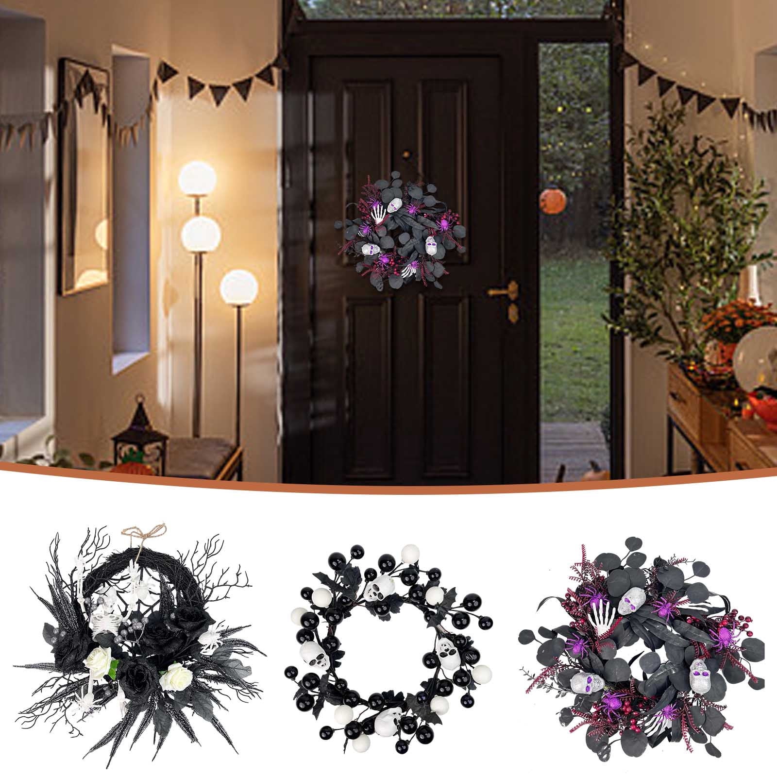 Halloween Wreath Black Gothic Door Hanging Decoration | Skull & Pumpkin ...