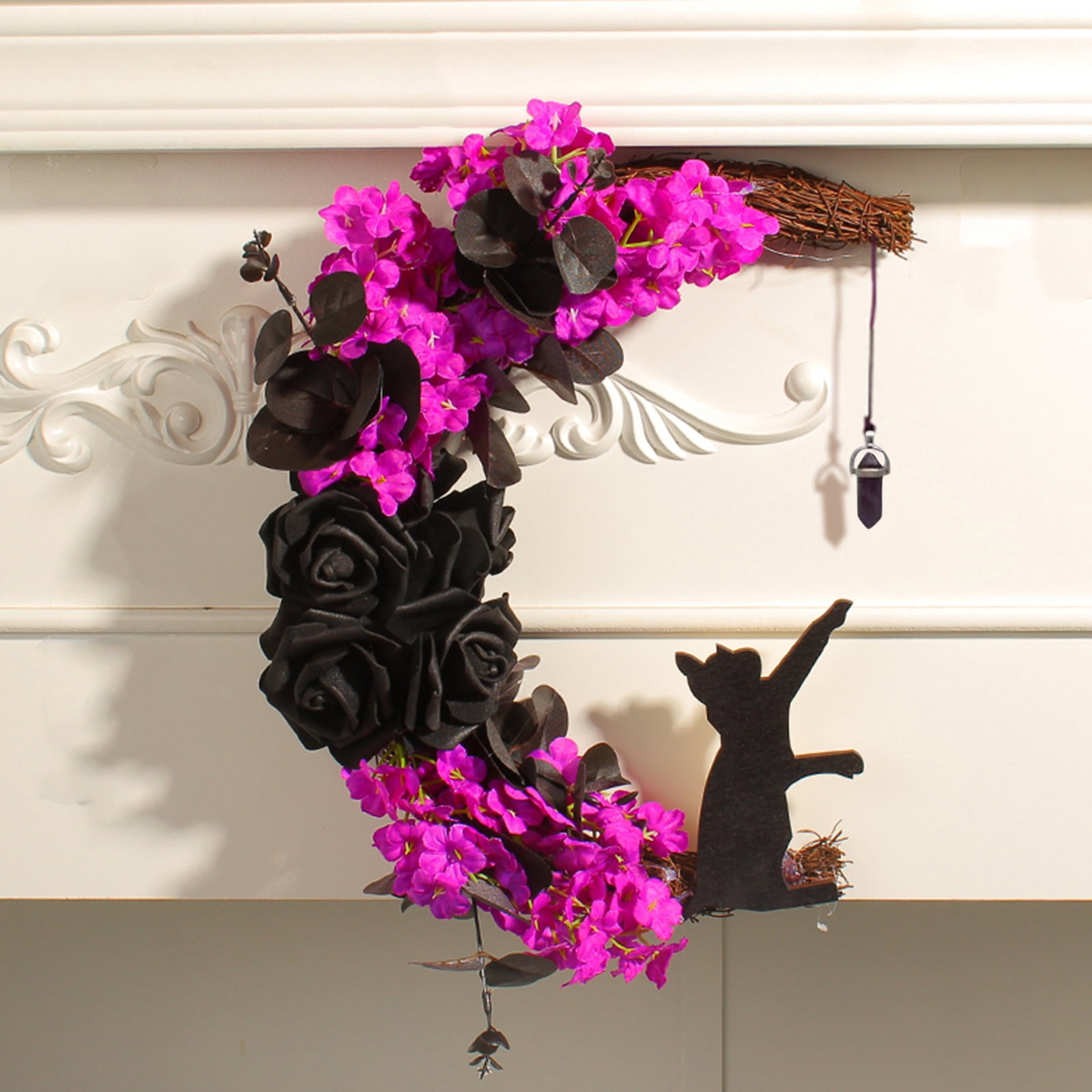 Halloween Wreath for Front Door Halloween Moon Decorations Floral Cat ...