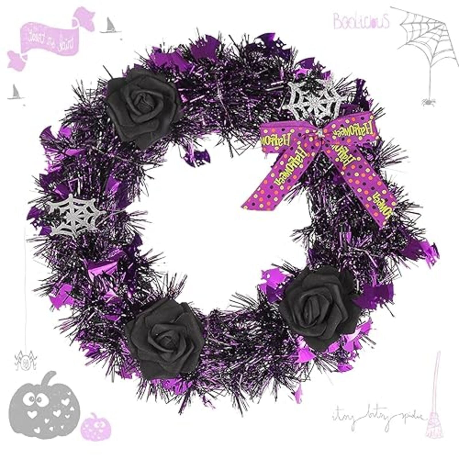 Halloween Wreath Gothic Skeleton Hand Design with Roses for Holiday ...