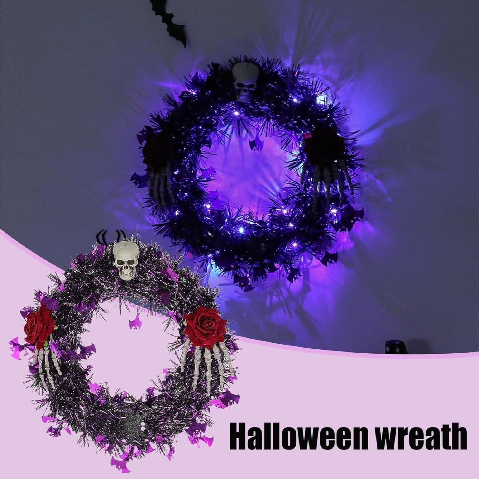 Halloween Wreath Gothic Wreath Skeleton Hand Design Roses Great For ...