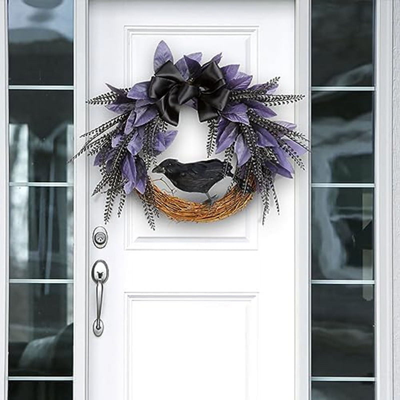 Halloween Wreath for Front Door, Halloween Crow Wreath with Bow Tie for ...