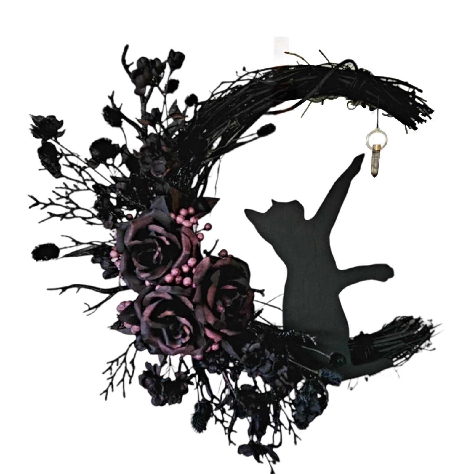 Halloween Wreaths For Front Door Flower Moon Cat Halloween Home ...