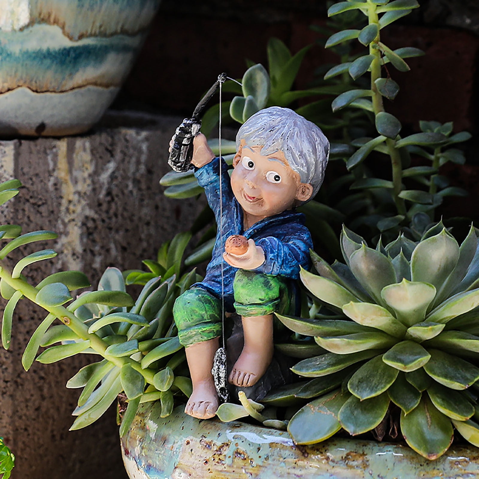 Halloween Yard Decor Whimsical Fishing Boy Statue Resin Sculpture Plug ...