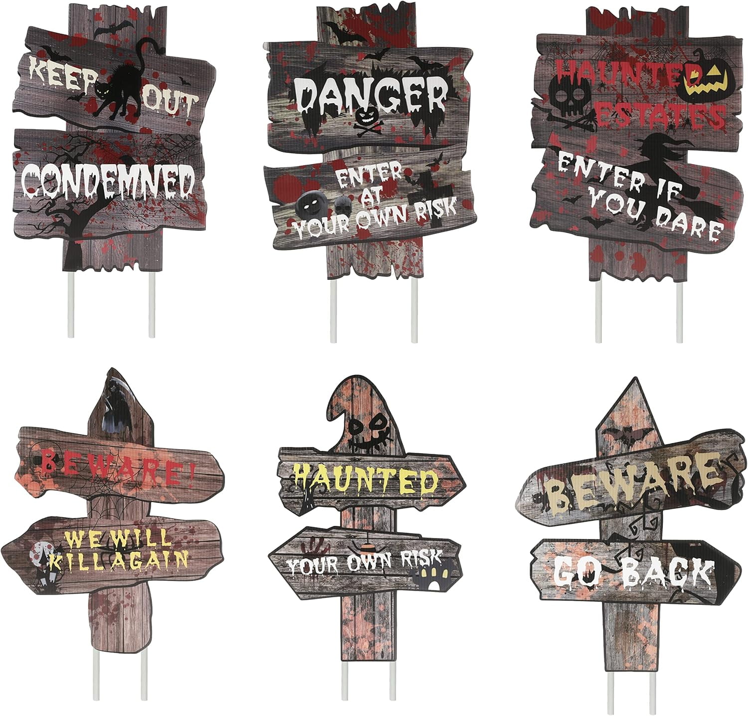 Halloween Yard Signs - 15" x 11.2" Halloween Beware Signs Yard of 6 ...