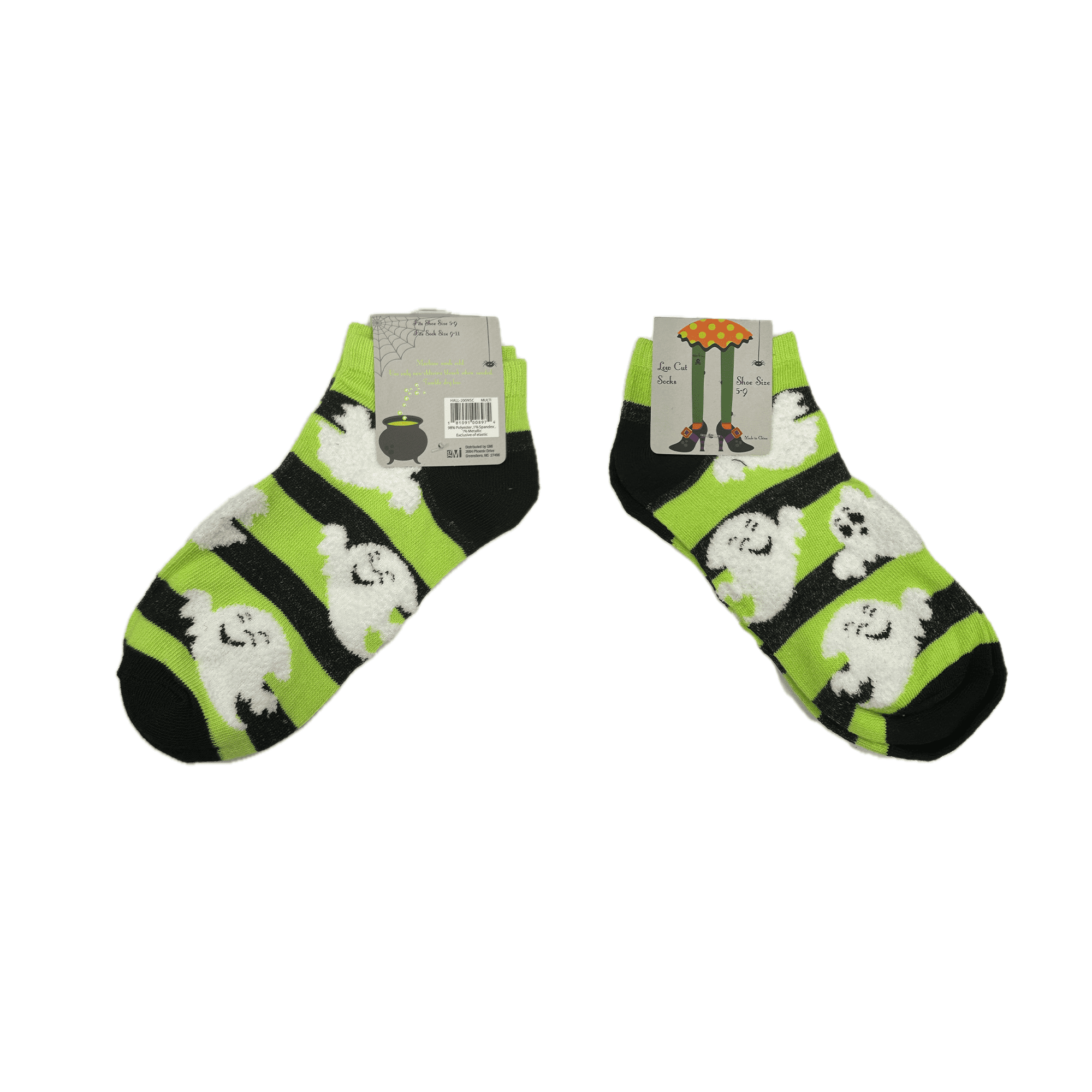 Halloween Yellow Green Black Ghosts Low Cut Socks, Shoe Size 5-9, Sock ...