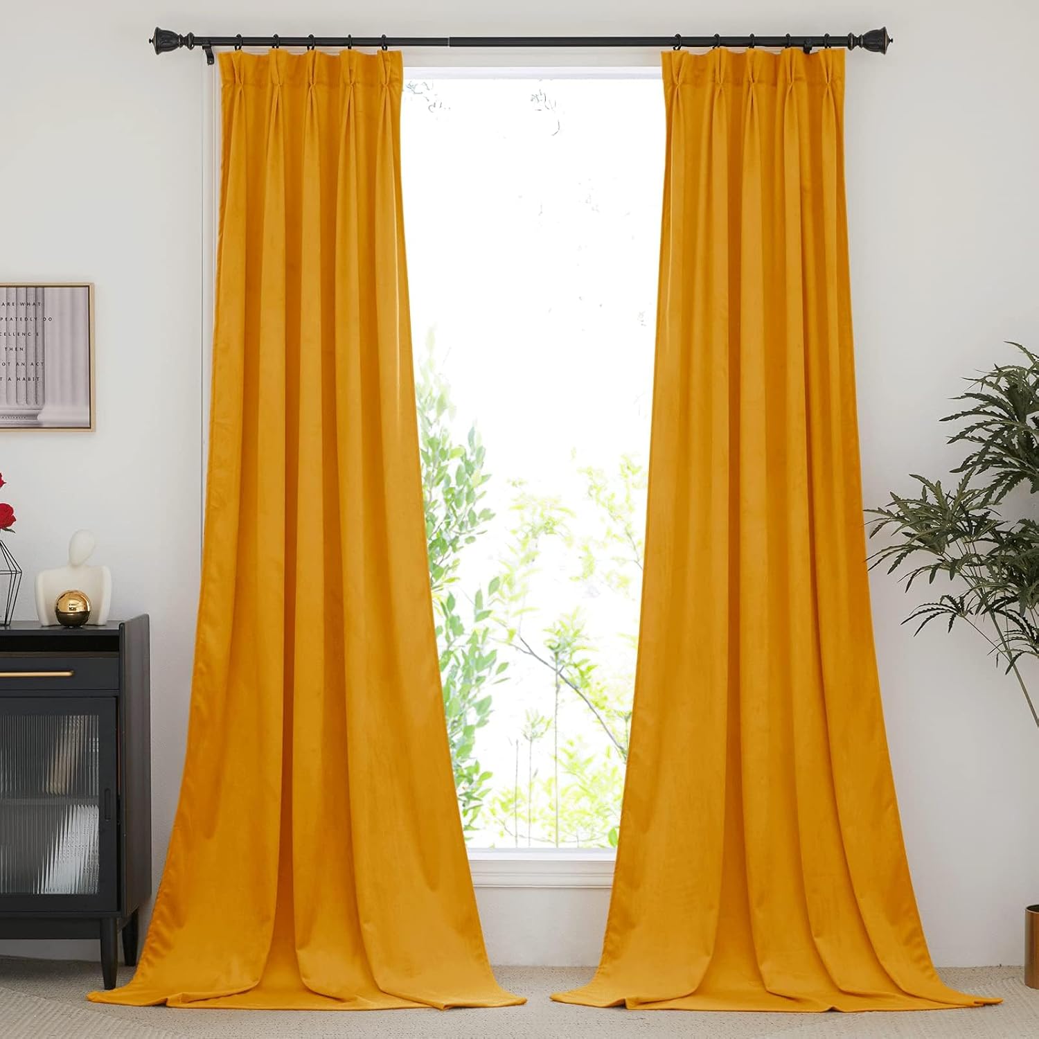 Halloween Yellowish Gold Velvet Curtains, Bedroom Velvet Window Drapes ...