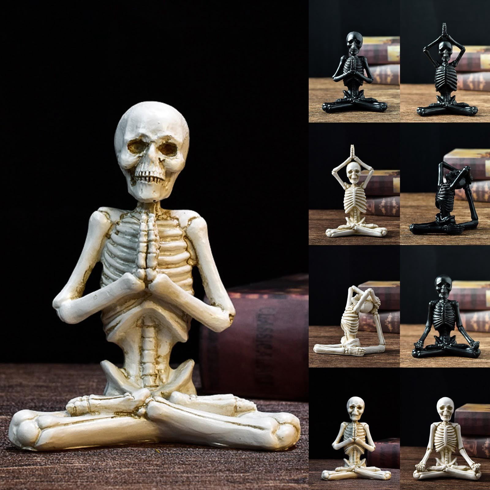 Halloween Yoga Pose Skeleton White Statue Decor, Handmade Resin Gothic ...