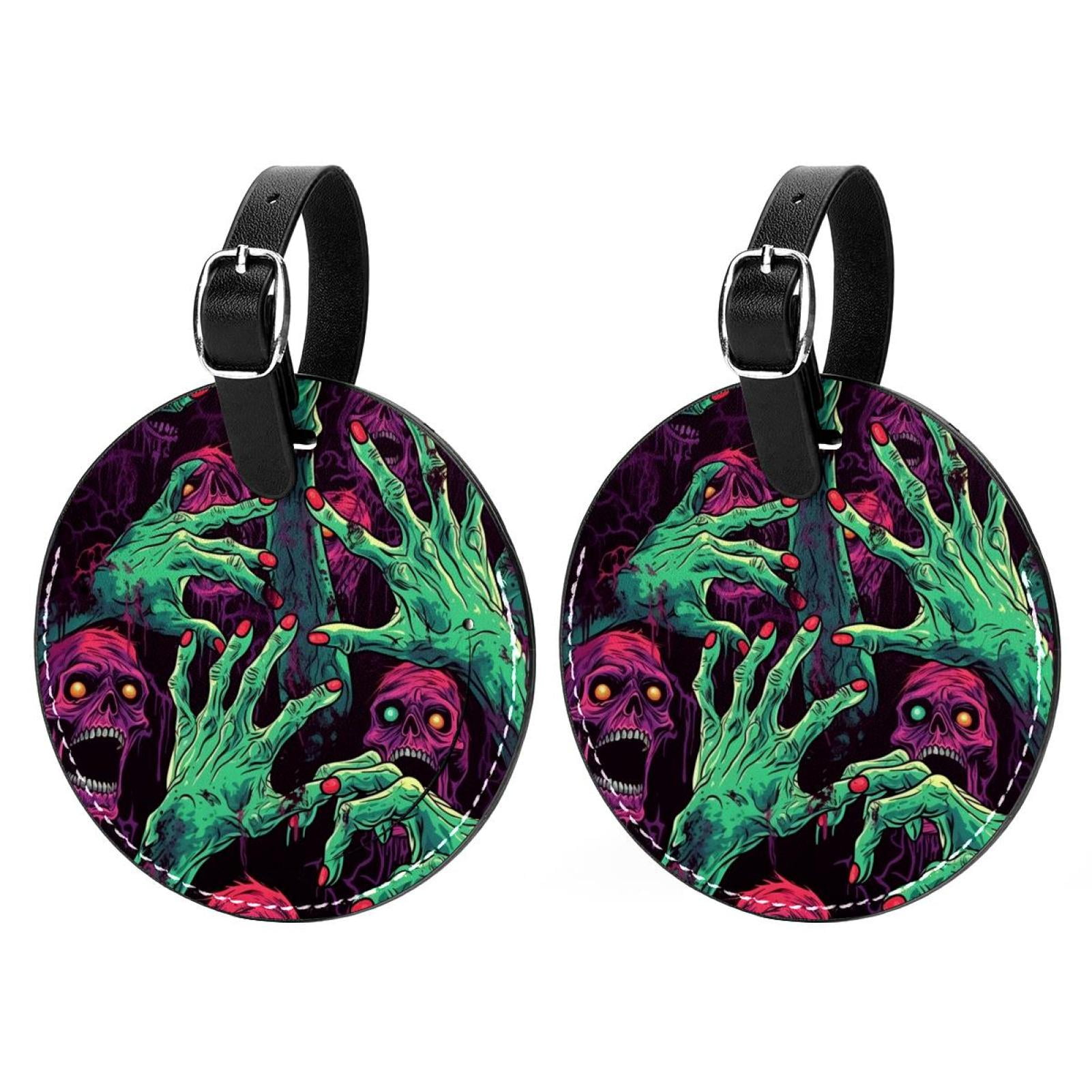 Halloween Zombie Hand 2Pcs PU Leather Round Luggage Tags with Privacy ...