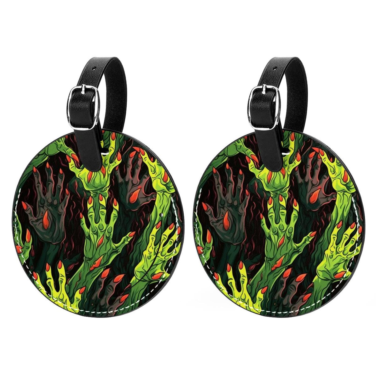 Halloween Zombie Hand 2Pcs PU Leather Round Luggage Tags with Privacy ...